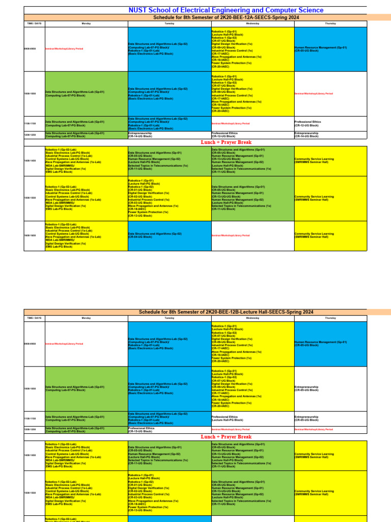 UG Time Table - Spring 2024 | PDF | Digital Signal Processing | Computing