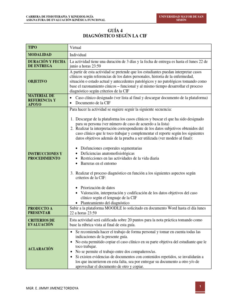 Guía 4 - Diagnóstico Según La CIF | Descargar gratis PDF | Diagnostico medico | Evaluación