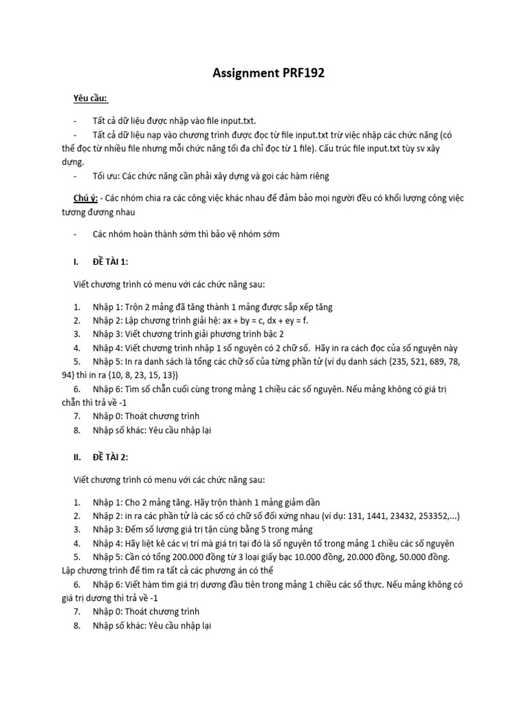 Assignment List PRF192 | PDF