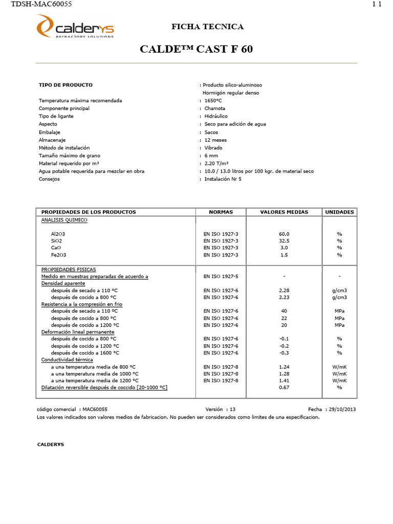 Calde Cast F 60 | PDF | Ingeniería de Edificación | Ciencias fisicas