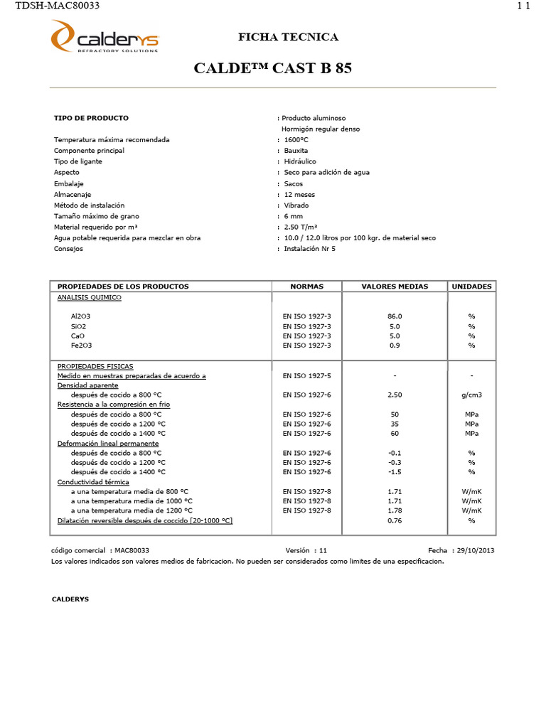 Calde Cast B 85 | Descargar gratis PDF | Materiales | Física Aplicada e ...