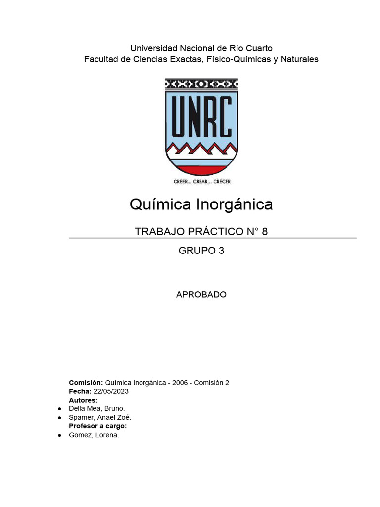 Trabajo Práctico 8 - Inorgánica | PDF | Elementos químicos | Ácido