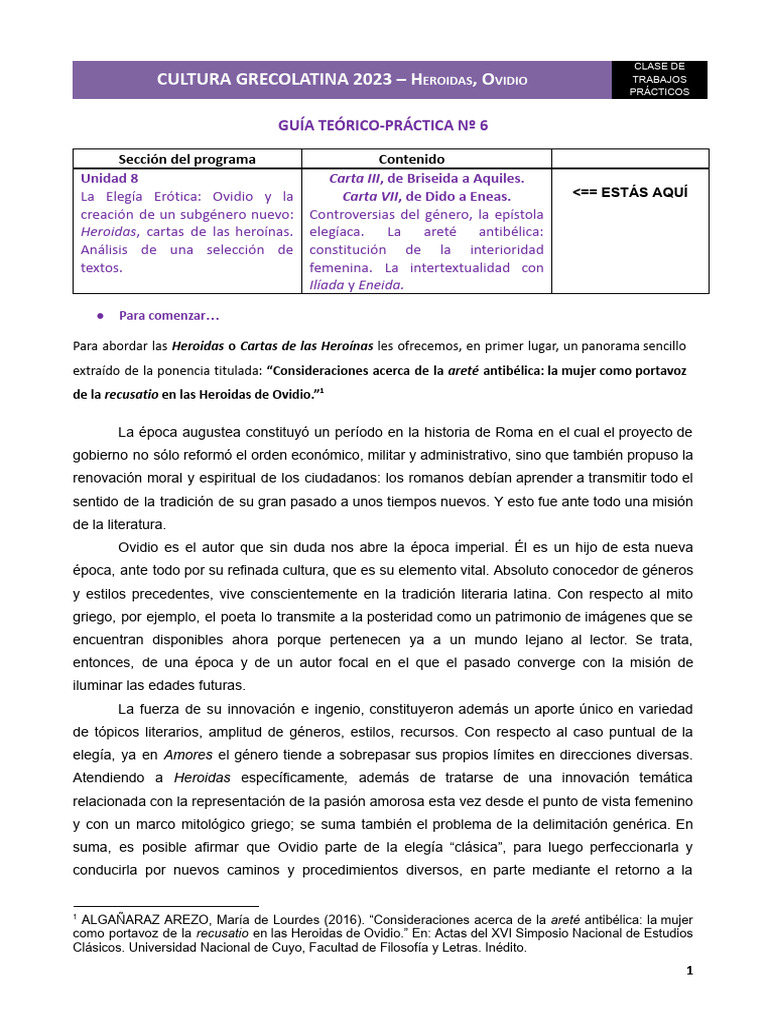 Guía de Trabajo Nº6 - Heroidas - Ovidio | PDF | Ciencias sociales ...