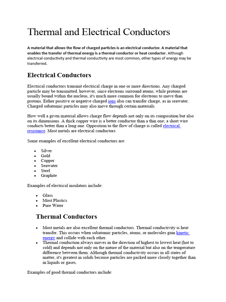 Thermal and Electrical Conductors | PDF