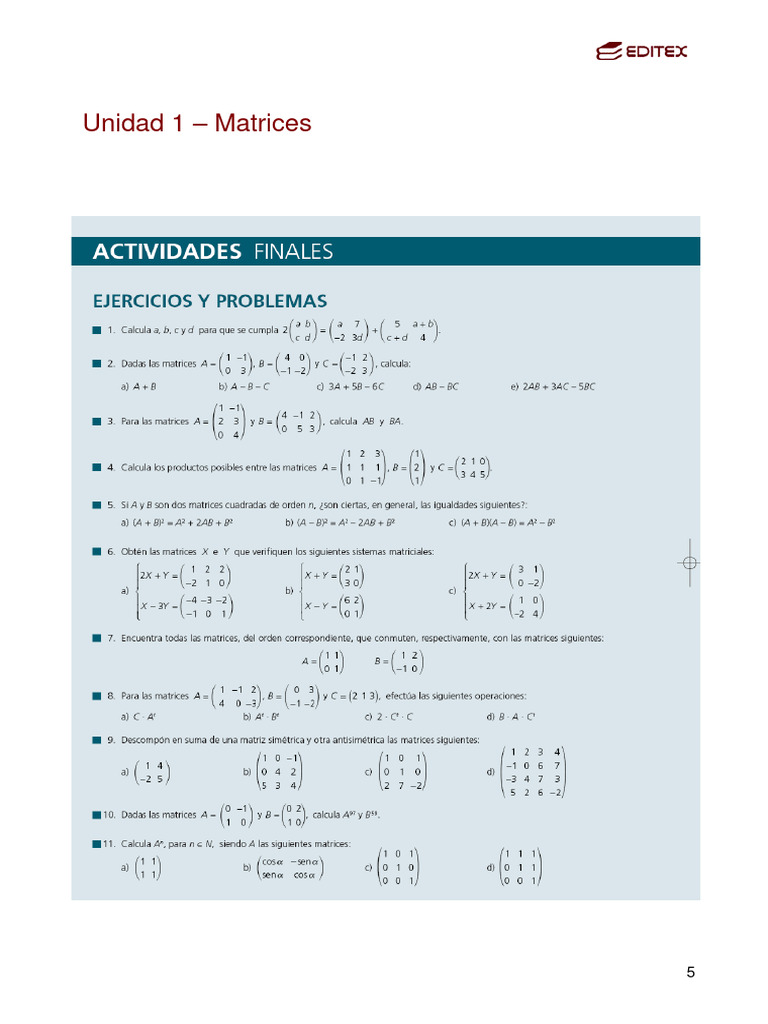 1 Matrices Sol | PDF | Matriz (Matemáticas) | Álgebra lineal
