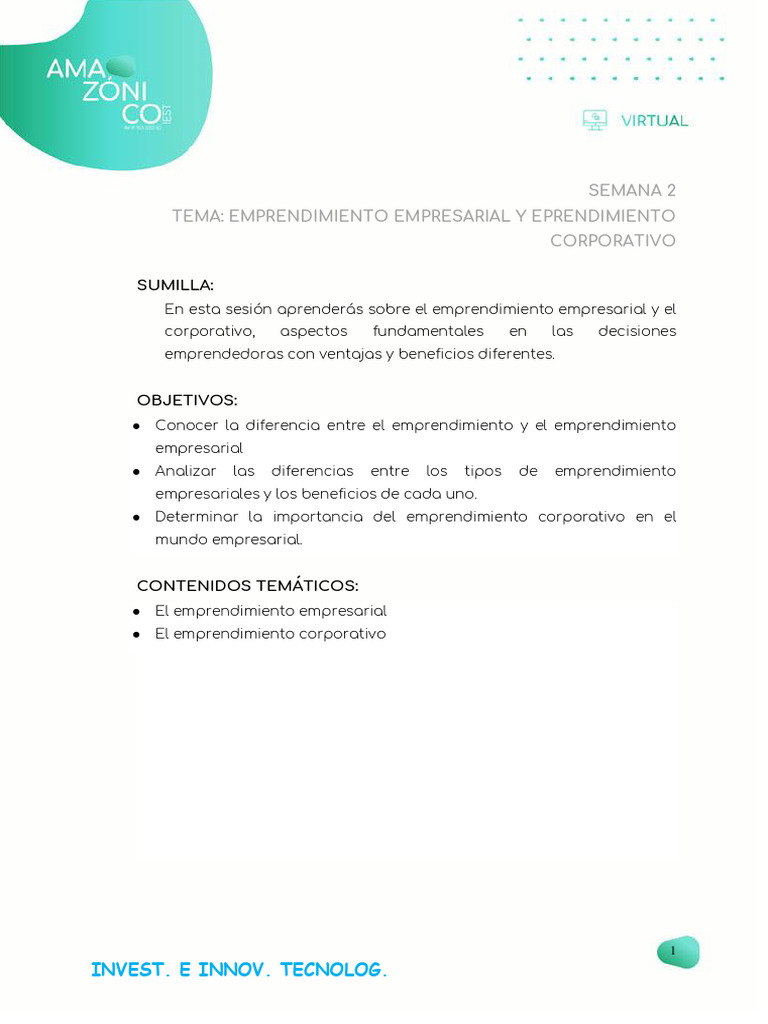 Semana 2 Invest e Innov. Tecnolog. | PDF | Iniciativa empresarial | Business