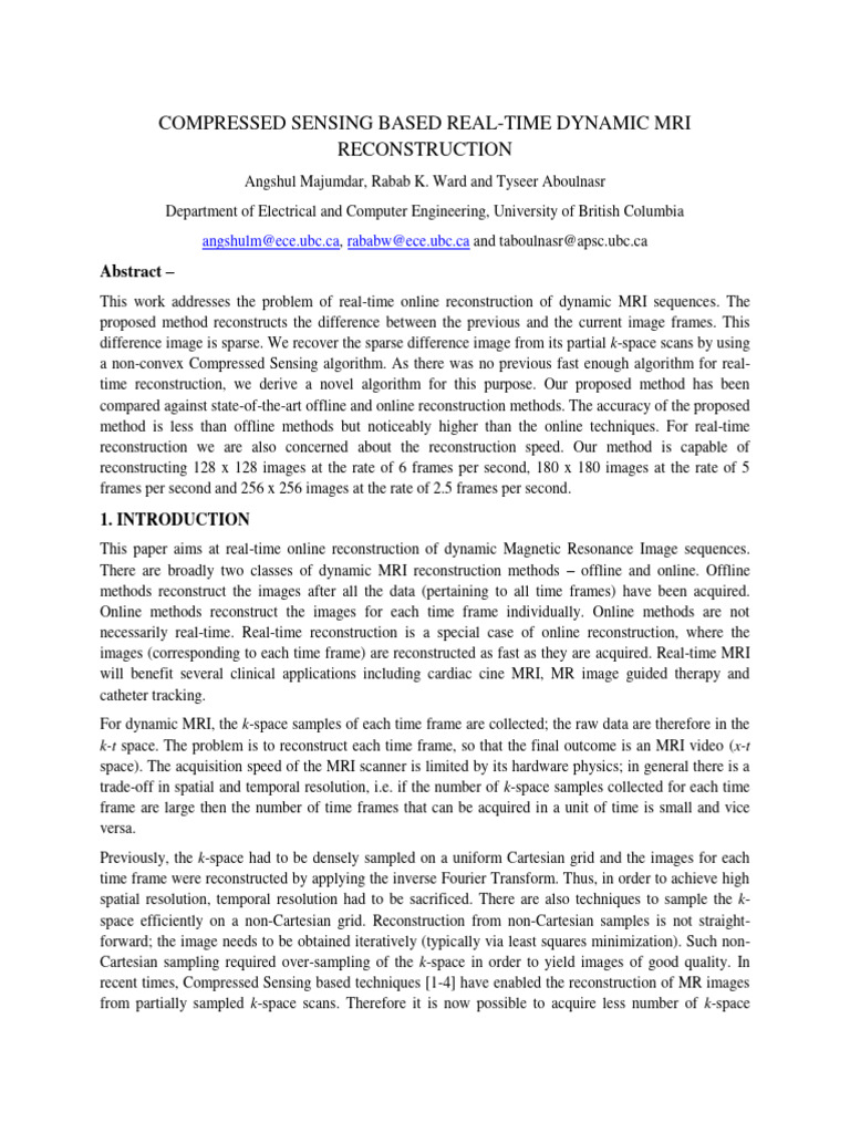 Compressed Sensing Based Near Real-Time | PDF | Magnetic Resonance Imaging | Mathematical ...