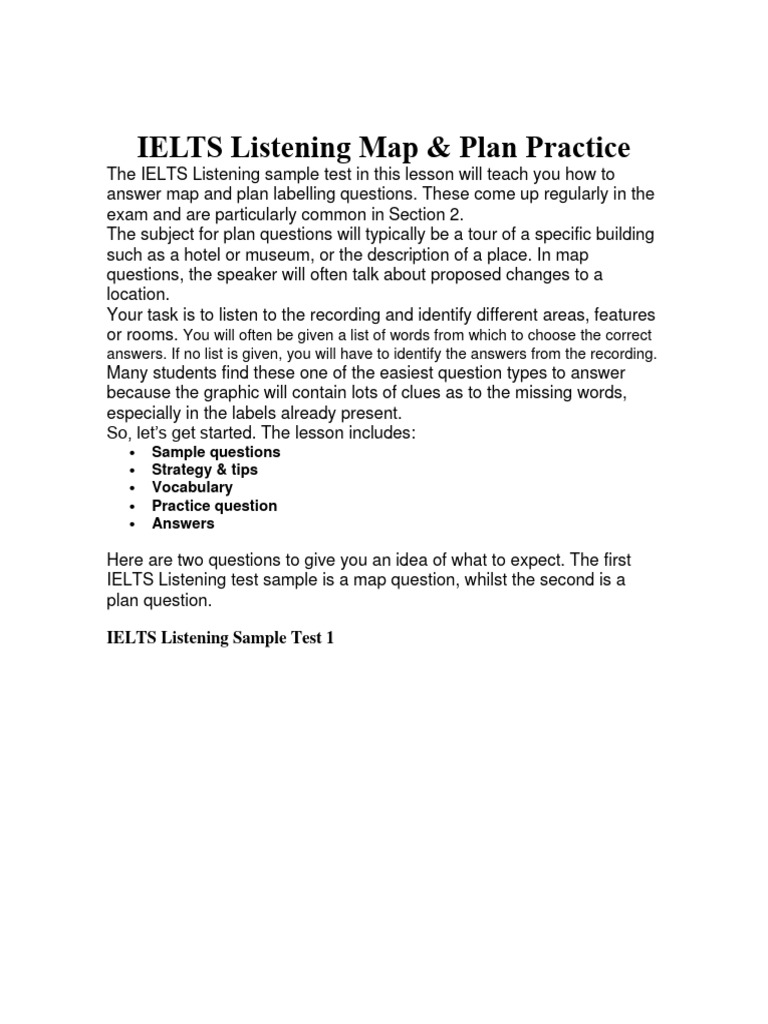 IELTS Listening Map & Plan Practice | PDF | International English ...