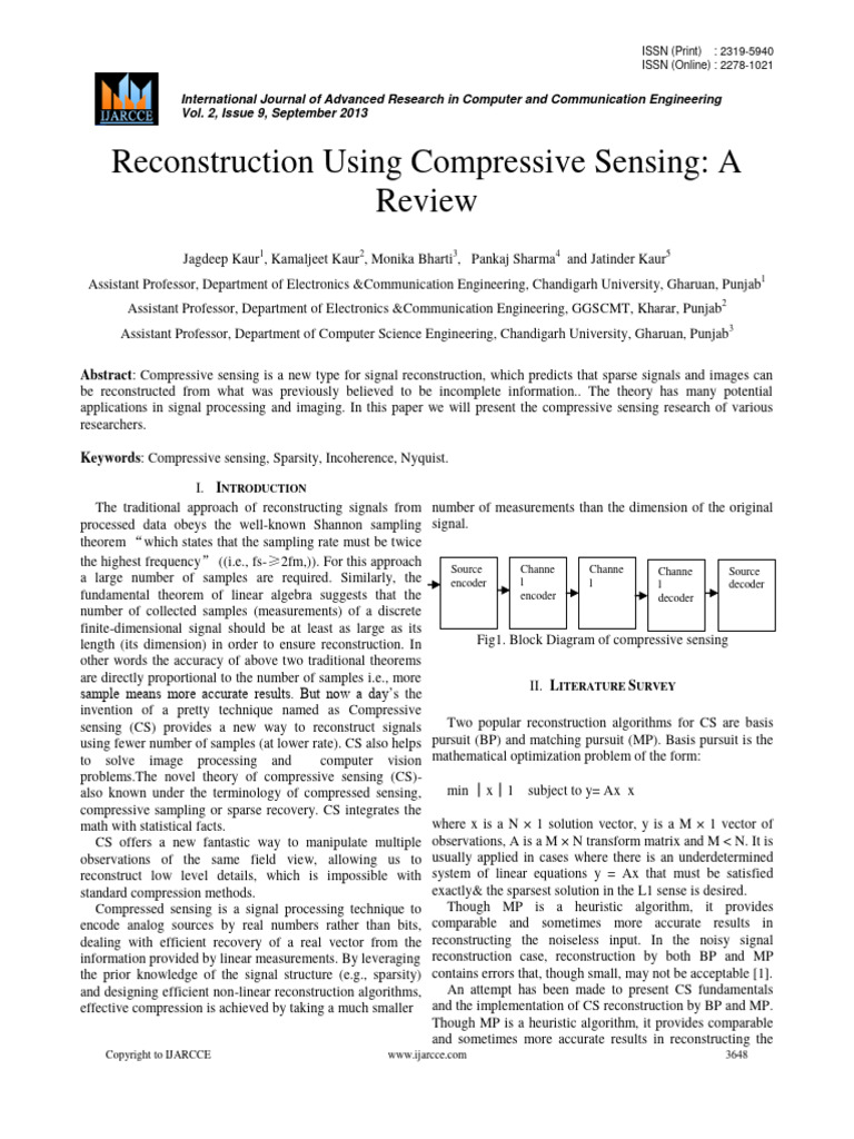 Reconstruction Using Compressive Sensing A Revie | PDF | Signal Processing | Mathematics