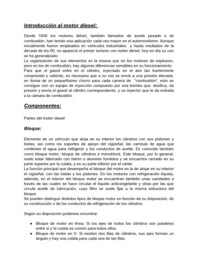 Introducción Al Motor Diesel | PDF | Pistón | Motor diesel