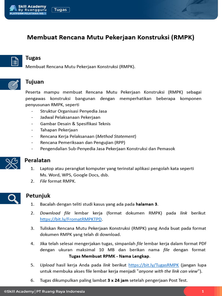 Membuat Rencana Mutu Pekerjaan Konstruksi (RMPK) : Tugas | PDF
