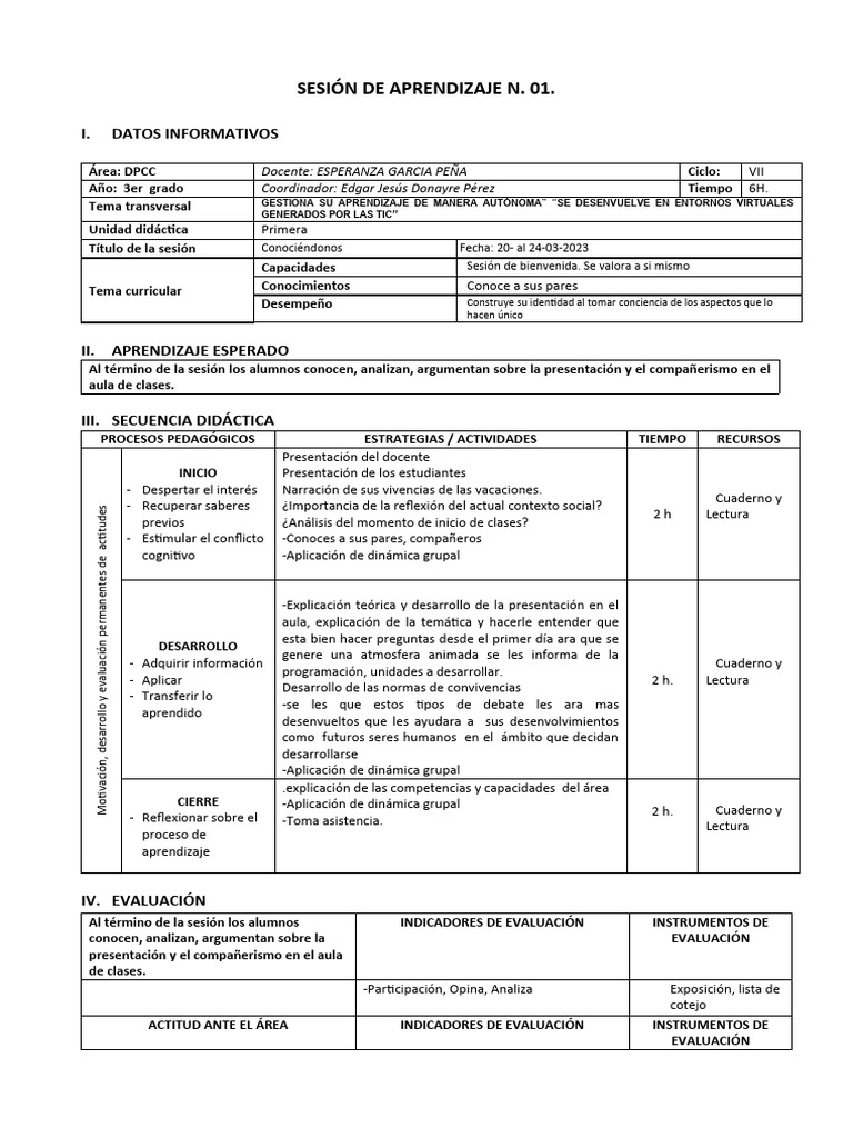 3ro .Prim. Sesion Julio | PDF