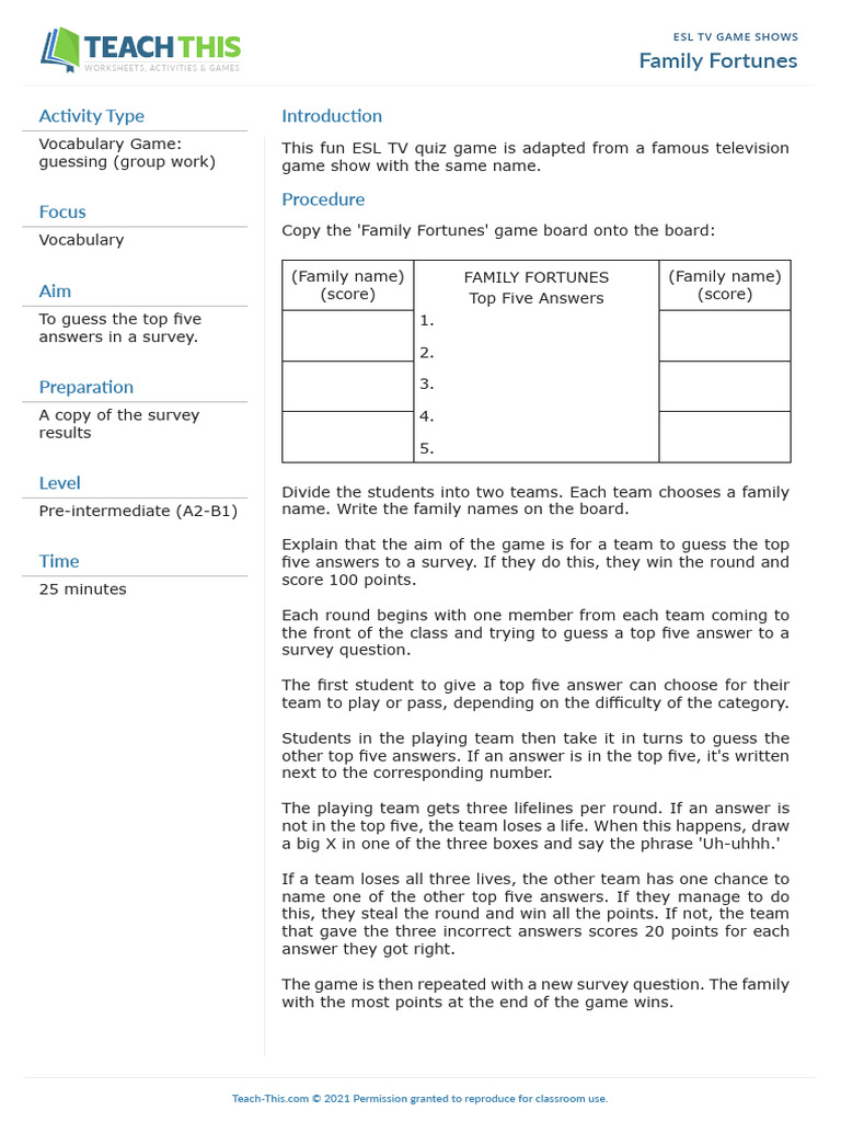 Family Fortunes | PDF