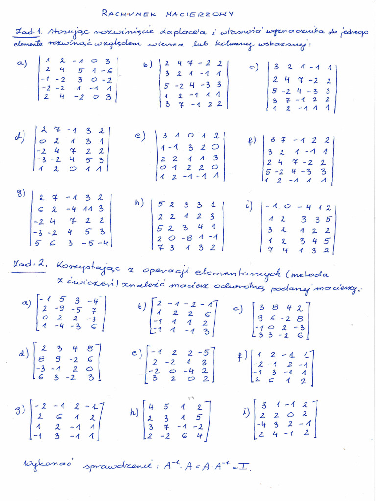 Praca 1 - Wyznacznik I Macierz Odwrotna | PDF