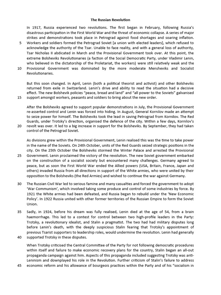 The Russian Revolution Comprehension | PDF | Russian Revolution ...