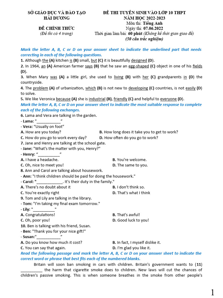 PRACTICE 18 - 2k9-H I DƯƠNG 2022 | PDF