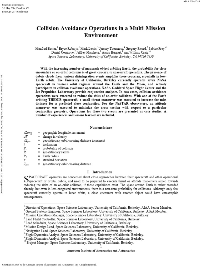 Collision Avoidance Operations in A Multi-Mission Environment | Download Free PDF | Nasa | Space ...