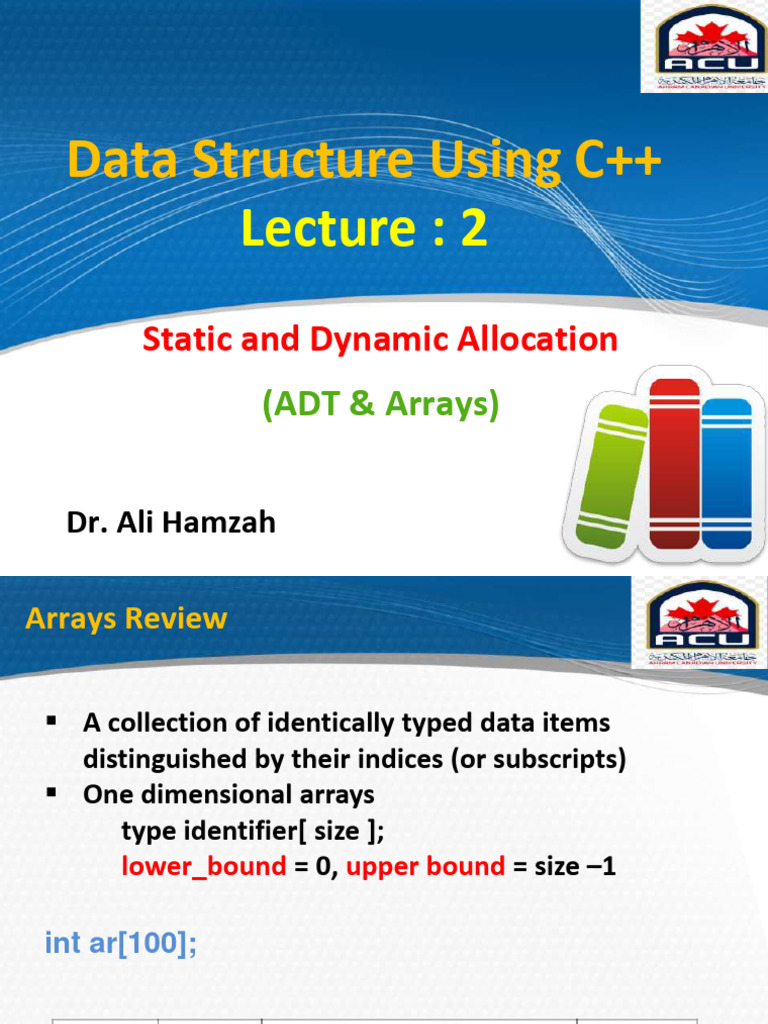 Lecture 2 M Allocation (ADT Arrays) | PDF | Computer Science | Computer Programming