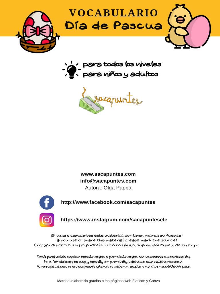 Sacapuntes Vocabulario Pascua | PDF