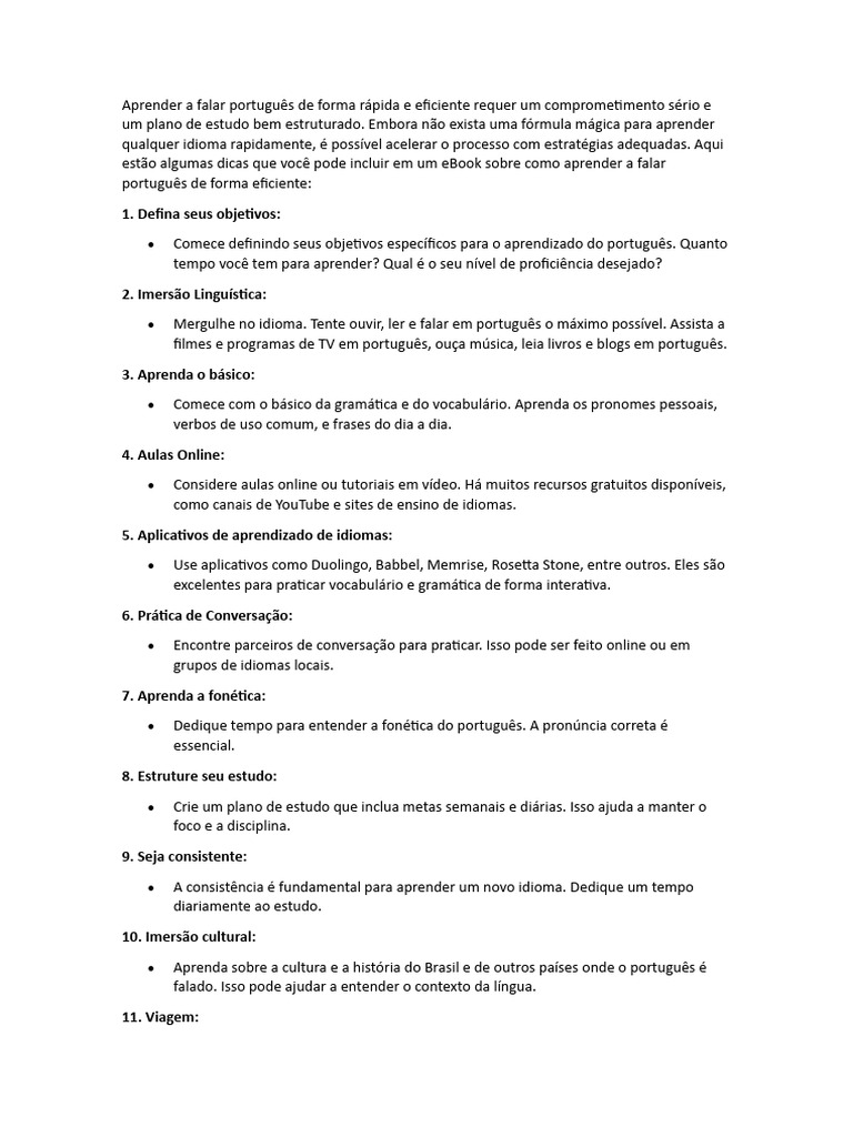 Aprender A Falar Português de Forma Rápida e Eficiente | PDF