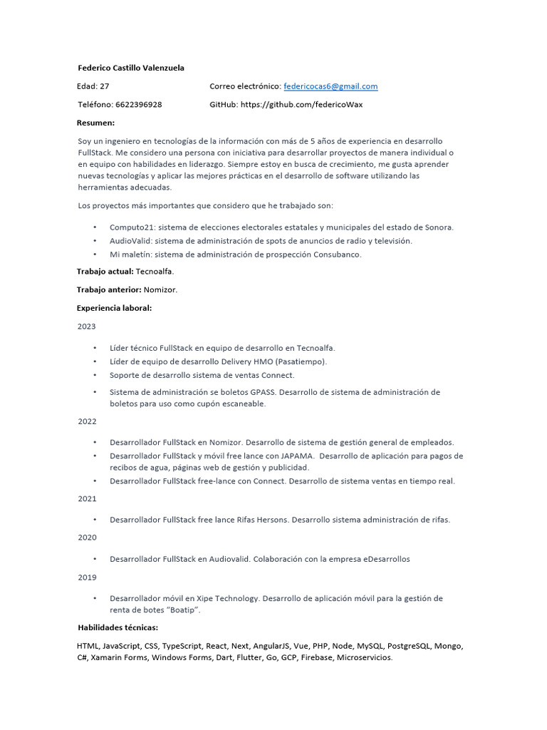 Federico Castillo Valenzuela CV 3 (1) | PDF