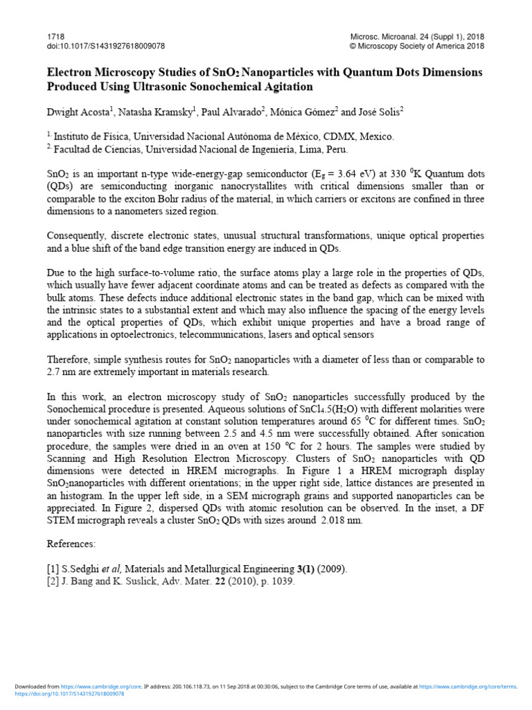 Electron Microscopy of SnO2 Quantum Dots | PDF | Nanoparticle | Electromagnetism