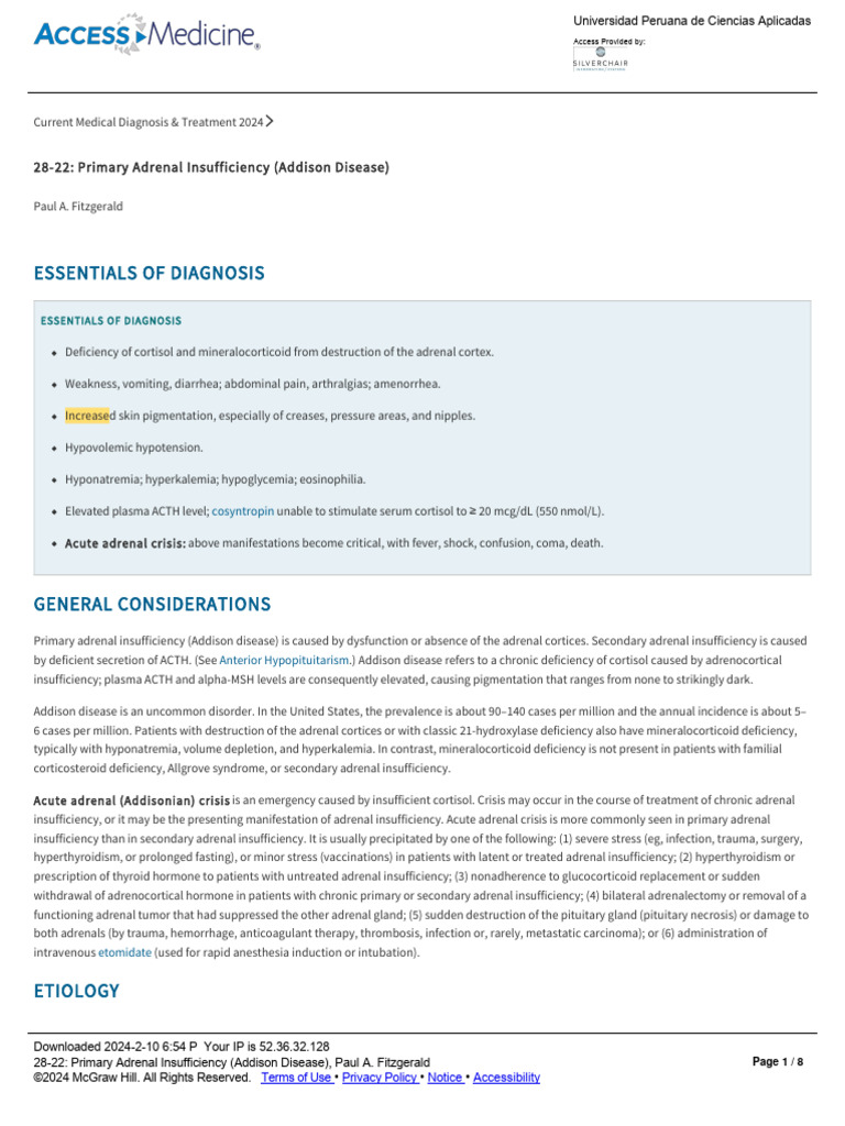 28-22 - Primary Adrenal Insufficiency (Addison Disease) | PDF | Adrenal ...
