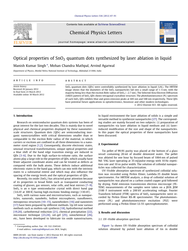 Optical Properties of SnO2 QDs-Muy Bueno-Paper India. | PDF | Band Gap ...