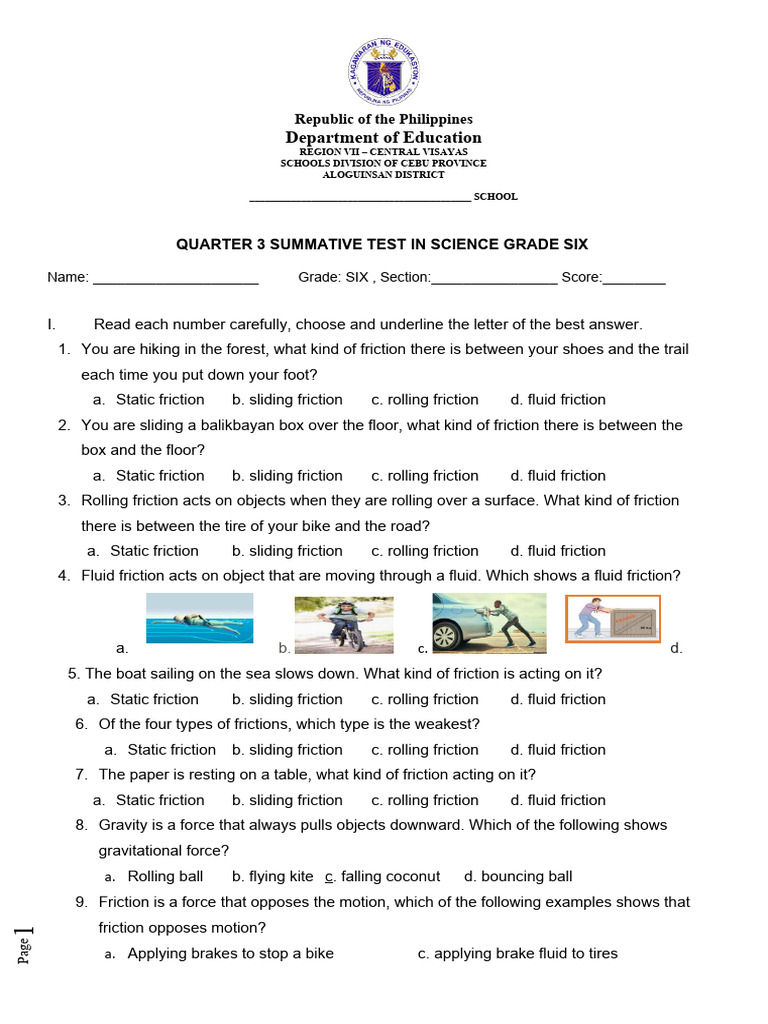 Science 6 Q3 Summative Test | PDF | Friction | Nuclear Power