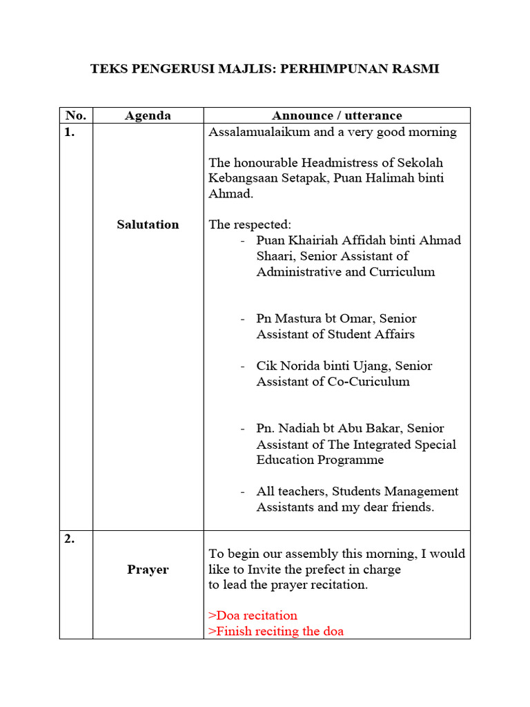 Teks Assembly Prefect On Duty | PDF