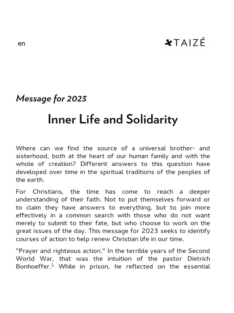 Message2023 Inner Life and Solidarity | PDF | Religion & Spirituality