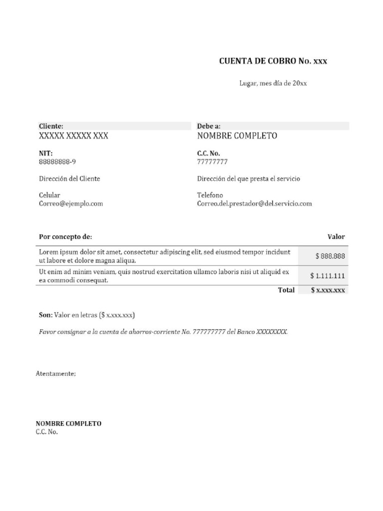 FORMATO DE CUENTA DE COBRO | PDF