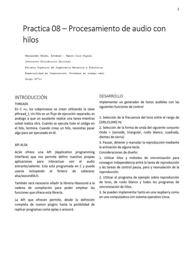 Practica 02 - Procesamiento de Audio Con Hilos | PDF | Hilo (Computación) | Informática