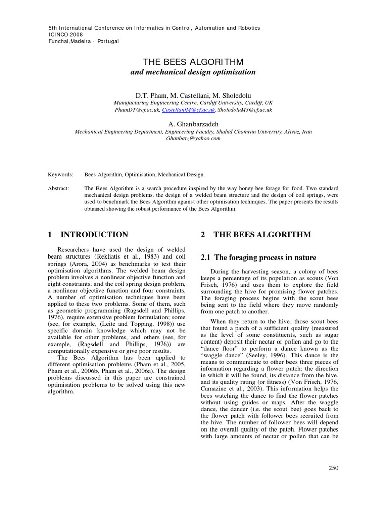 The Bees Algorithm and Mechanical Design | PDF | Mathematical ... The Bees Algorithm and Mechanical Design | PDF | Mathematical ...