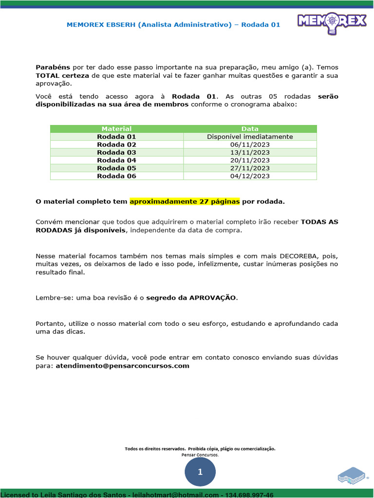 MEMOREX EBSERH (Analista Administrativo) - Rodada 01 | PDF