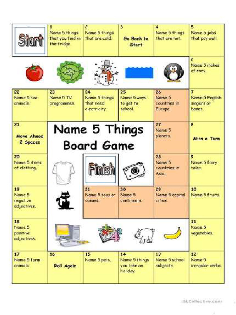 Board Game - Name 5 Things | PDF