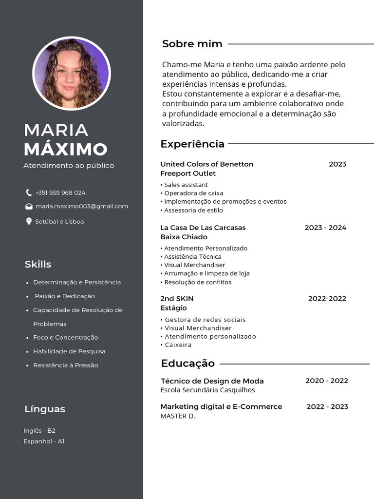 Perfil Profissional de Maria Máximo | PDF