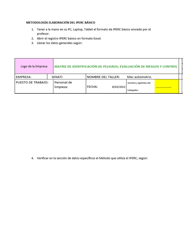 Metodología Elaboración Del Iperc Básico | PDF | Riesgo | Microsoft Excel