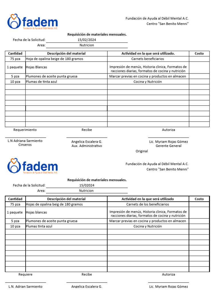 Formato Requisicion de Materiales Hojas Febrero 2024 | PDF