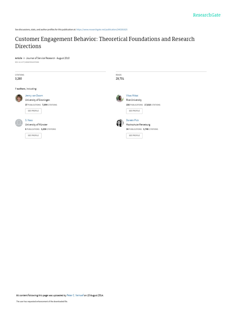 Customer Engagement Behavior Theoretical Foundatio | PDF | Behavior ...