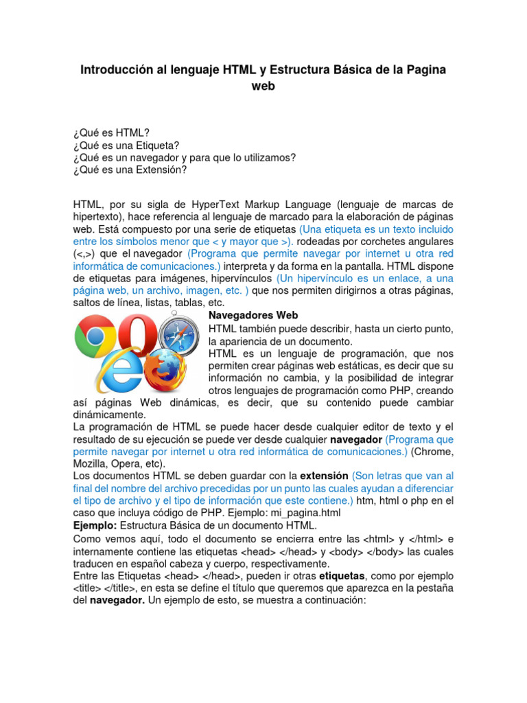 Estructura Básica de una Página HTML | PDF | HTML | Red mundial