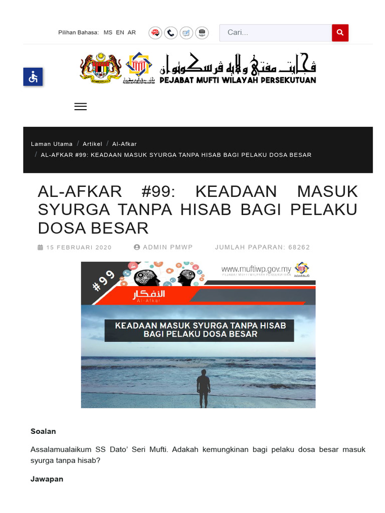 Mufti Wilayah Keadaan Masuk Syurga Tanpa Hisab Bagi Pelaku Dosa Besar | PDF