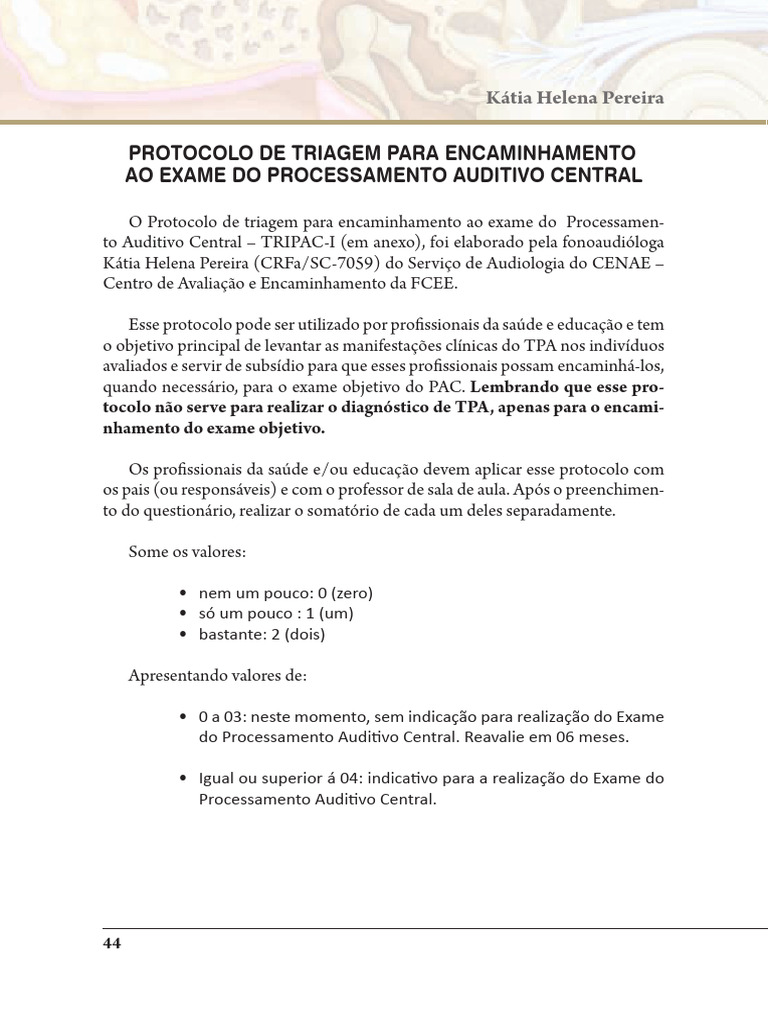 TPAC - Protocolo de Encaminhamento | PDF | Audiologia TPAC - Protocolo de Encaminhamento | PDF | Audiologia