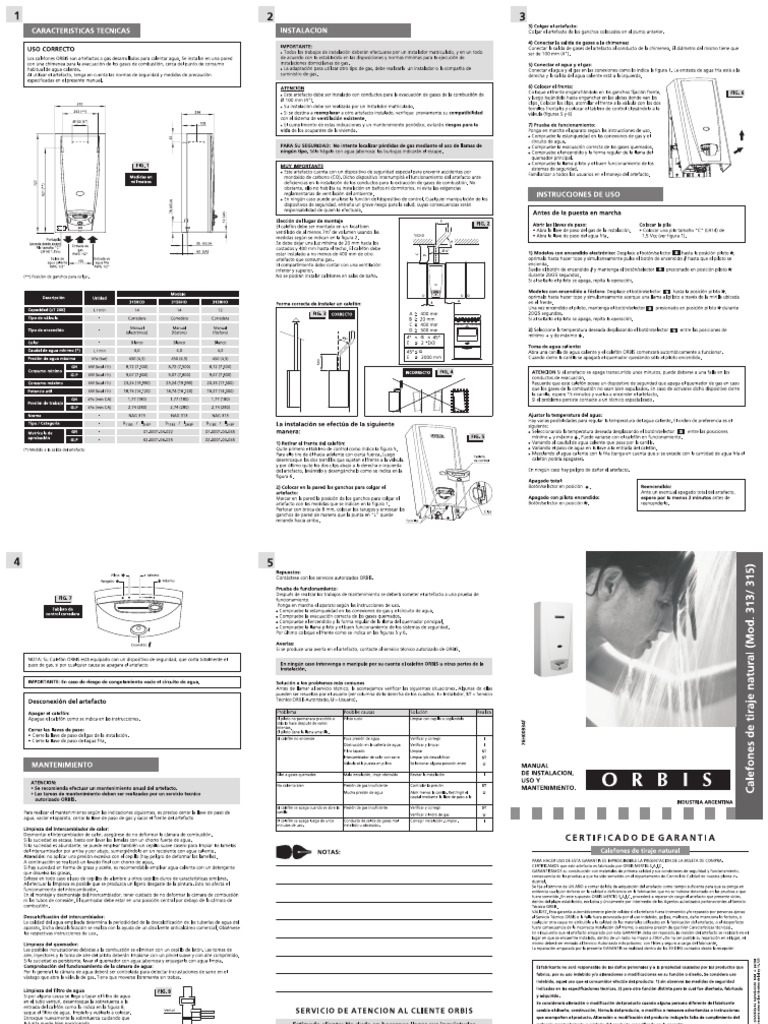 Manual Calefon Orbis 14 Litros Gas 15bho | PDF
