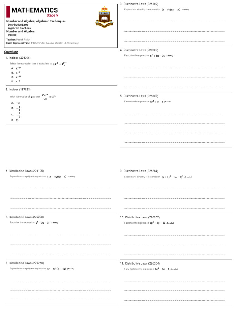 Y9 Revision Set 1 | Download Free PDF | Factorization | Algebra