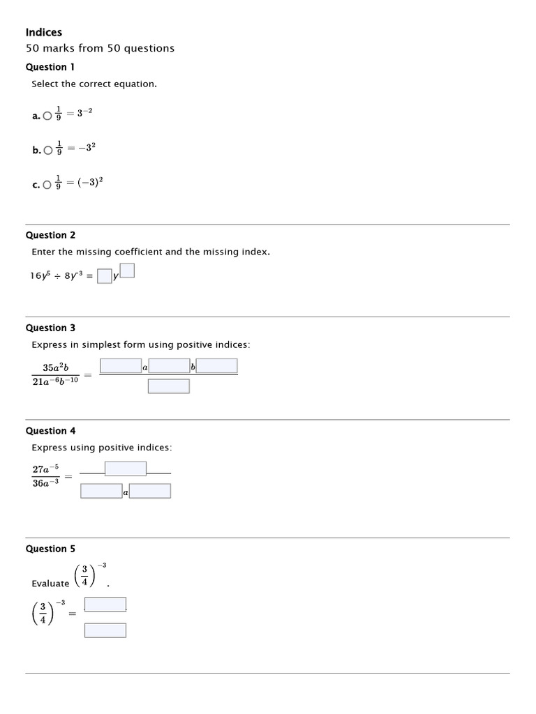 Indices | Download Free PDF | Numbers | Mathematical Notation