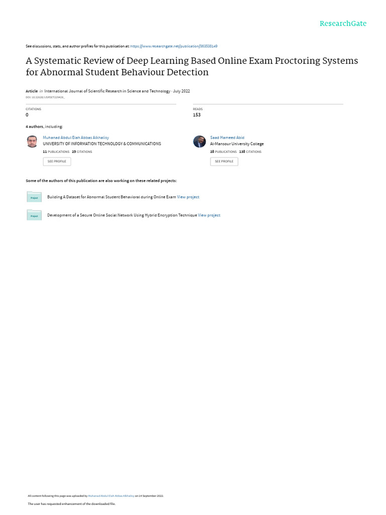 ASystematic Reviewof Deep Learning Based Online Exam | PDF | Artificial ...