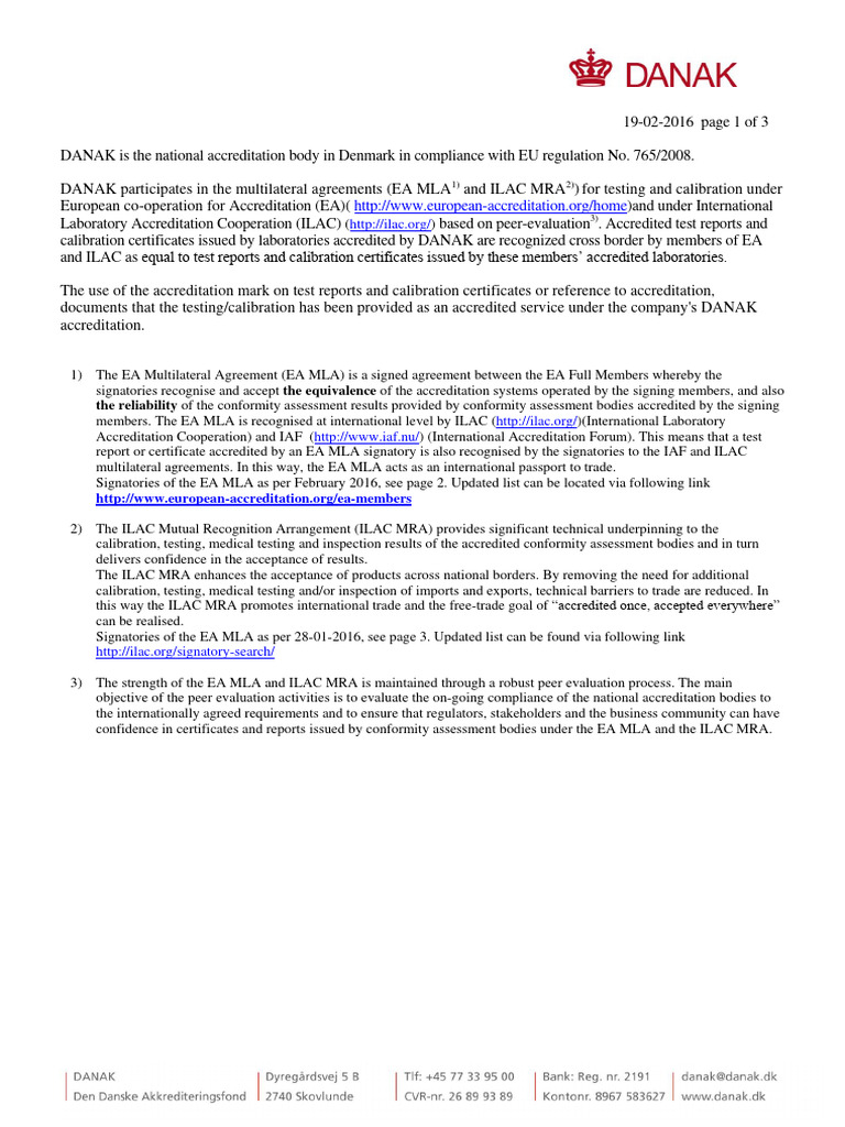Danak The National Accreditation Body in Denmark | PDF