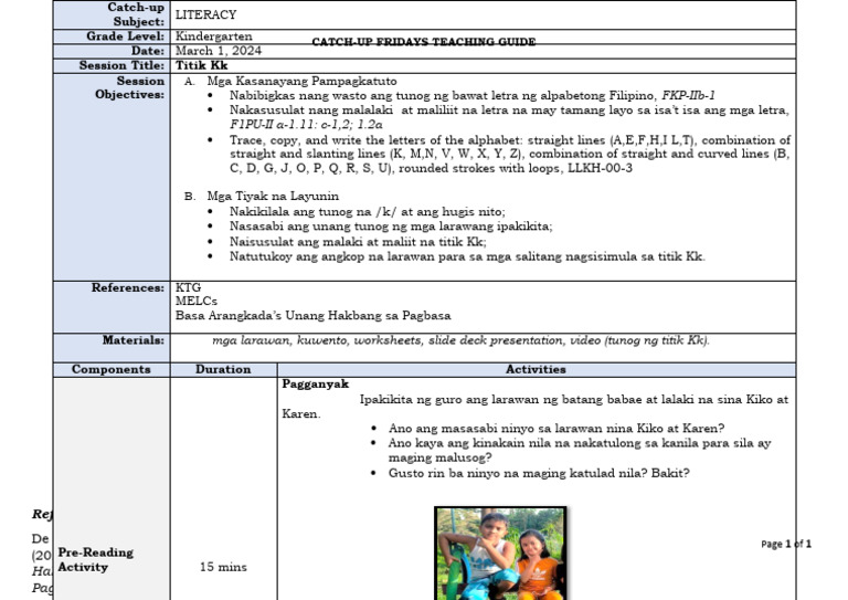 Week 5 - KINDER CATCH UP FRIDAY LESSON PLAN | PDF