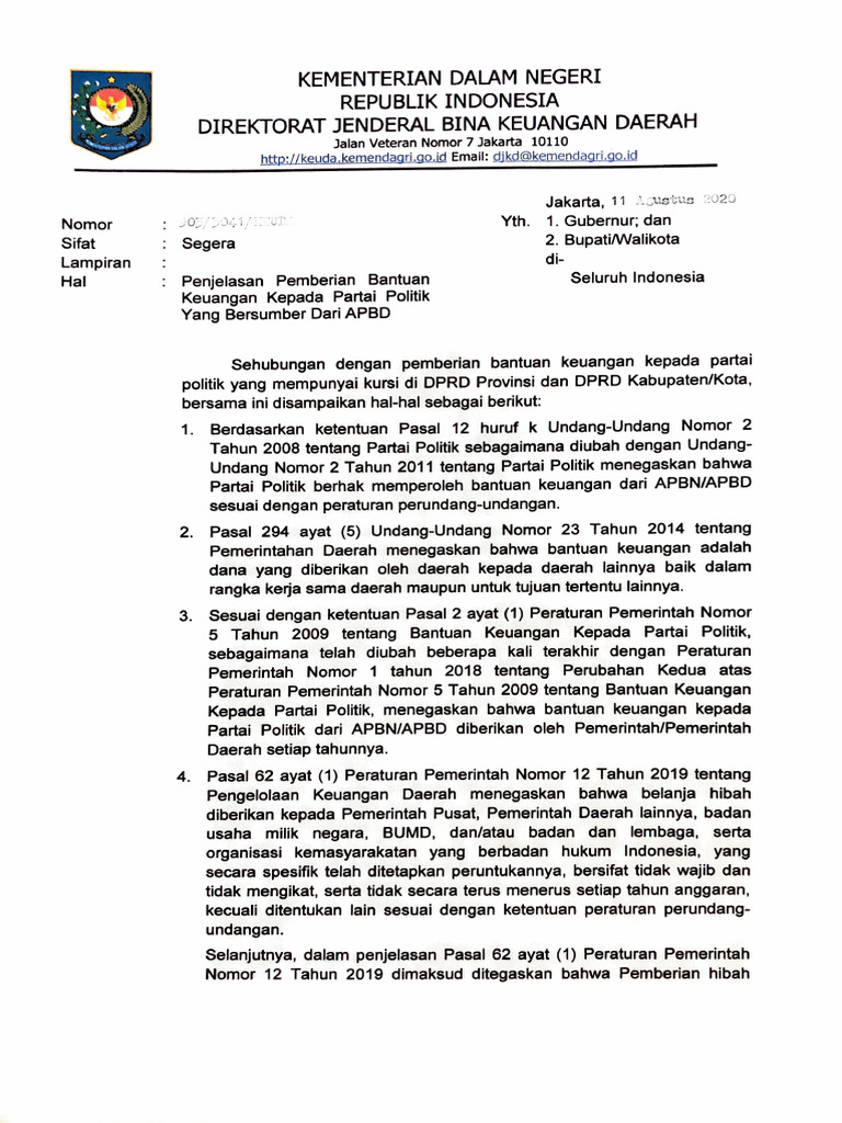 SE Dirjen Bankeu Parpol | PDF